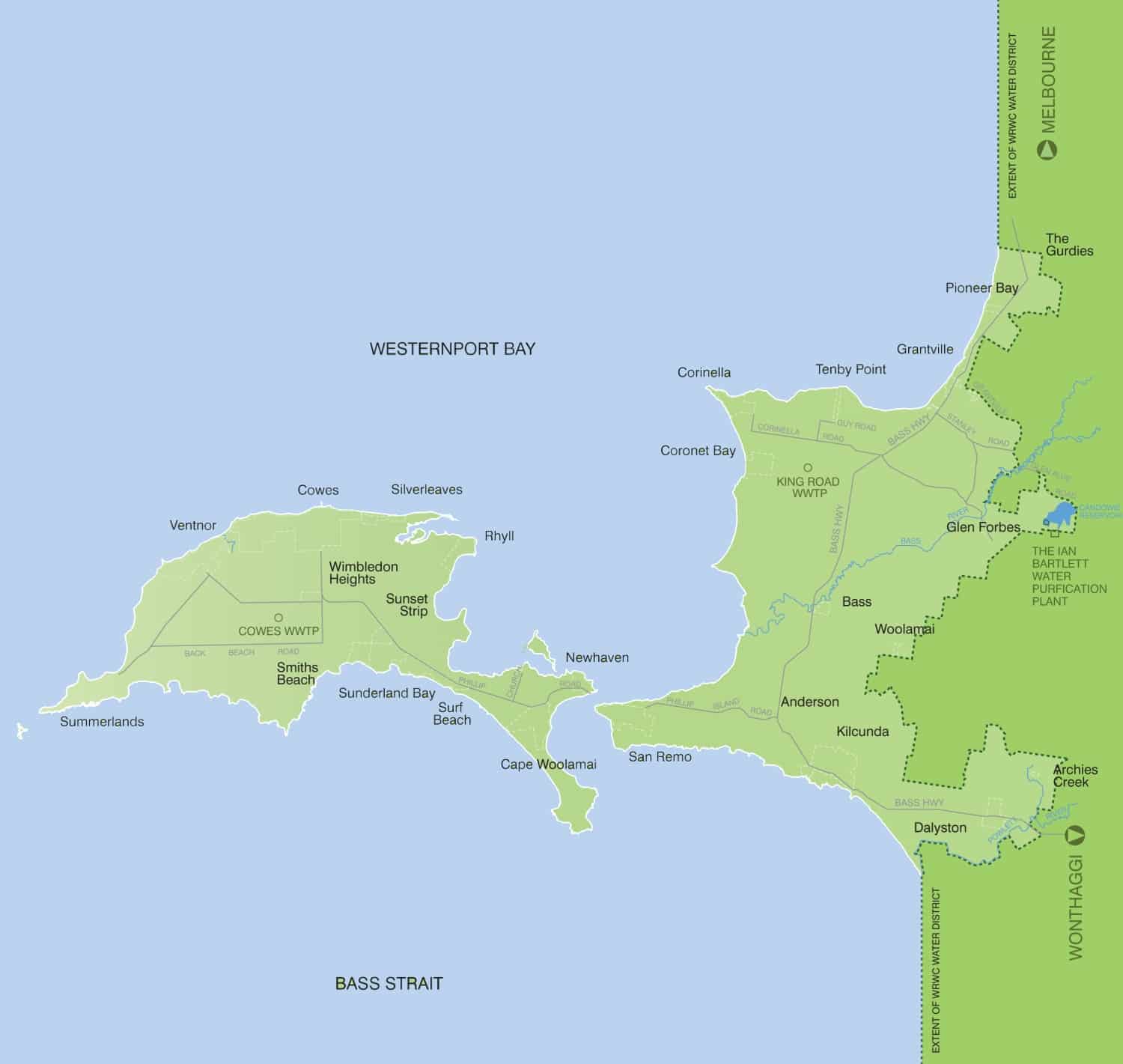 Service Area Map - blue water - Westernport Water