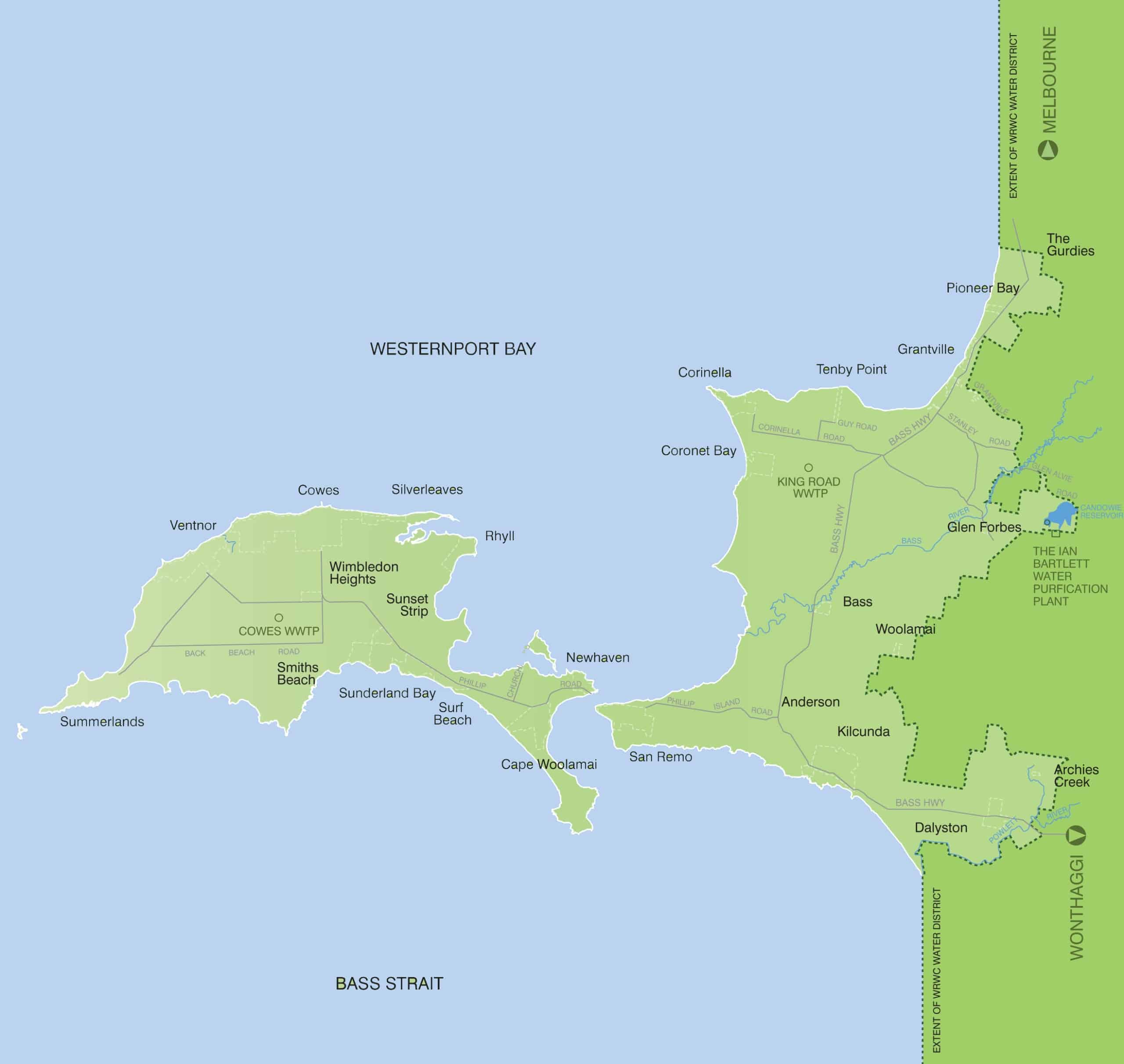 Service Area Map - blue water - Westernport Water